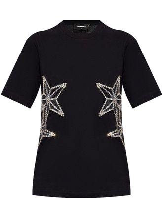 Dsquared2 t-shirt en coton &agrave; ornements en cristal - Noir