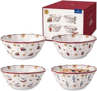 Villeroy & Boch Toys Delight Jubil&auml;ums-Schalen Set 4 Teilig Bunt, Weihnachten, Schalen Set f&uuml;r 4 Personen, Sch&uuml;sseln, Weihnachtsmotiv, Weihnachtsgeschirr, Premium Por