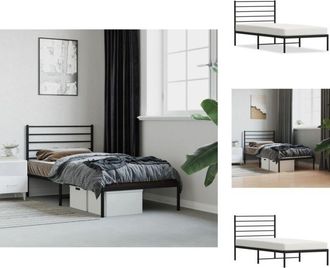 vidaXL Bettgestell mit Kopfteil Metall Schwarz 90x200 cm - Metallbettfundament - Doppelbett - Boxspringrahmen - Schwarzes Bettgestell - Schlafzimmerm&ouml;bel