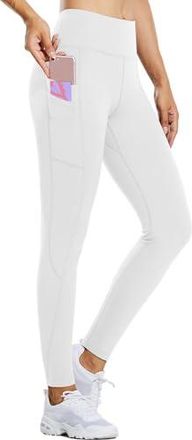 Baleaf Warm Leggings Femmes Hiver Leggings Taille Haute Sport Leggings avec Poches Leggings Laine Yoga Pantalons Hiver Pantalons imperméables Blanc XXL