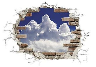 Komar Deco Break Out Clouds 100 x 70 cm, Wand, Dekoration, Aufkleber, Sticker, Mauerdurchbruch-17724h Wandtattoo, Polyethylen (PE), bunt, Größe: 50 x 70 cm 