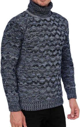 R-Neal Rollkragenpullover Rollkragen Kontrast Pullover Freizeit Grob-Strick Pulli mit Karomuster