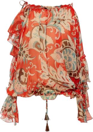 Etro Femme, Blouses et Chemises, Rouge, Taille: 38 FR Top en soie &agrave; une manche avec motif floral