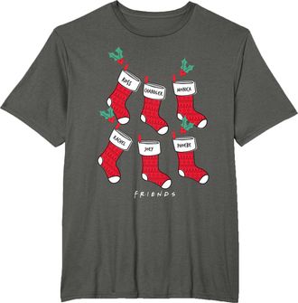 Friends Herren Christmas T-Shirt Schwarz S Klassisch Pull-On Kurzarm Baumwolle 100% Stretchable Weihnachtsstrumpf-Muster, dehnbar