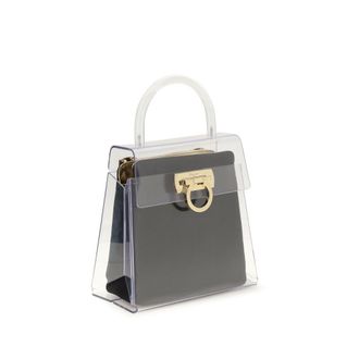 Ferragamo Womens Transparent Pvc With Leather Interior Top Handle Bag Black Outer Inner
