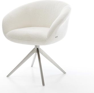 DELIFE Drehstuhl Vinka-Flex mit Armlehnen Bouclé Soft Beige Kreuzgestell breit Edelstahl 360° drehbar Wippfunktion Taschenfederkern, Esszimmerstühle