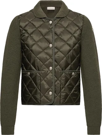 Moncler Moncler Cardigan En Laine &Agrave; Matelassage En Losanges, Femme, Vert, Taille: Xl