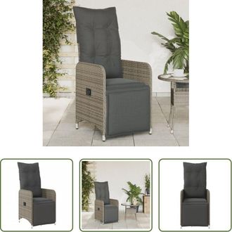 vidaXL vidaXL Rattanstuhl - Gartensessel Verstellbar mit Kissen Grau Poly Rattan