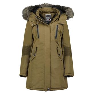 Geographical Norway Coraly Lady - Warmer Halbdicker Parka Frau Herbst Winter - Feiner Mantel Kapuze Und Kunstpelz - Windjacke Daunenjacke Lang - Ideal Geschenk Frauen (kh