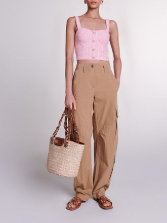 Maje Crop Top Aus Tweed - Rose / Orange - Gr&ouml;&szlig;e 34 - Maje