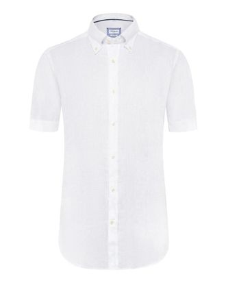 Tom Rusborg Unifarbenes Leinenkurzarmhemd mit Button Down-Kragen, Regular in