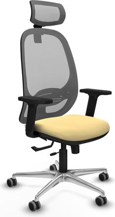 Piqueras y Crespo B&uuml;rostuhl, weiche Rollen, 2D-Armlehnen, h&ouml;henverstellbare Lendenwirbelst&uuml;tze und Kopfteil, h&ouml;henverstellbar und neigbar, Grau/Cremefarben