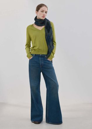 Mango Pull-over maille col en V vert - Femme - XXS - MANGO