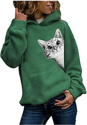 Onsoyours Sweat À Capuche pour Femmes Sweat À Capuche Chemise À Manches Longues Col Rond Motifs De Chats Drôles Imprimé À Capuche Pull De Chat Pull Décontracté 
