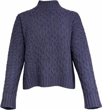 Max Mara Femme, Pulls, Bleu, Taille: 38 FR Pull Col Montant en Maille Torsad&eacute;e et Laine &agrave; Manches Longues
