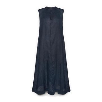 Elena Miro Langes Leinenkleid mit V-Ausschnitt - - Dresses - Damen - Blau - 4XL