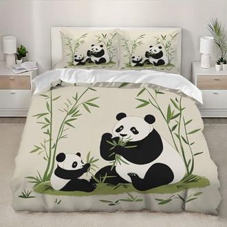 Generic Housse de Couette 140x200 cm Motif Mignon de Panda Et de Petit Parure de Lit 1 Personne Microfibre Douce Confortabl Beige Ensemble de literie pour Ado