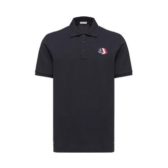 Moncler Logo-Patch-Piqu&eacute;-Polohemd aus Baumwolle - - Tops - Herren - Blau - XL