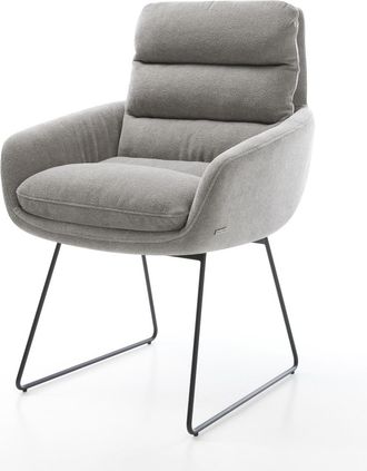 DELIFE Esszimmerstuhl Abelia-Flex mit Armlehnen Strukturstoff Soft Grau Kufengestell Schwarz, Esszimmerstühle