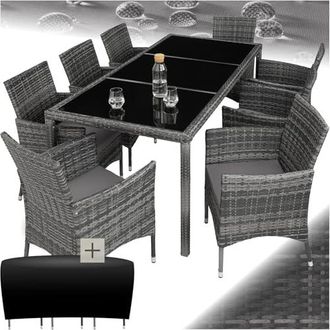 TecTake TecTake Salon de Jardin Ext&eacute;rieur en Poly Rotin - Table, 8 Fauteuils Confortables, Housse de Protection - Mobilier pour Am&eacute;nagement Balcon Terrasse - 