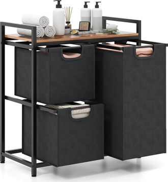 Giantex Freistehender W&auml;schekorb mit 3 herausnehmbaren W&auml;sches&auml;cken, gro&szlig;e Ablage, platzsparend, mit 3 K&ouml;rben f&uuml;r W&auml;sche, Schlafzimmer, Badezimmer