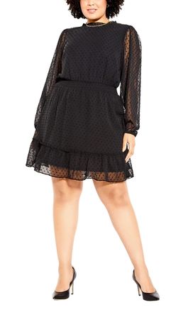 City Chic Damen &Uuml;bergr&ouml;&szlig;e Dobby Stufig Kleid, Schwarz, 40 Plus