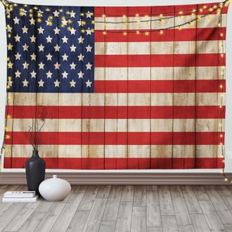 Abakuhaus USA Wandteppich, Vierter Juli Unabhängigkeitstag beschädigt Holzzaun suchen Freiheit, aus Weiches Mikrofaser Stoff Wand Dekoration Für Schlafzimmer, 1