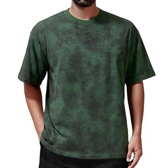 Generic T-shirt Hommes Europ&eacute;en Batik-Wear Sans Couture Hommes D&eacute;contract&eacute; Tendance Sport T-Shirt avec Col Rond Manches Courtes, Vert fonc&eacute;., 5XL