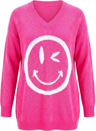 Miamoda Strickpullover Pullover bequeme Passform gro&szlig;er Smiley