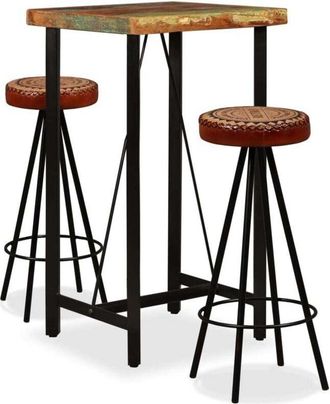 vidaXL vidaXL 3-tlg. Bar-Set Altholz Massiv, Echtleder und Canvas