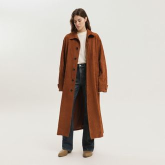 1989 STUDIO Brauner Corduroy-Leder-Mackintosh-Mantel