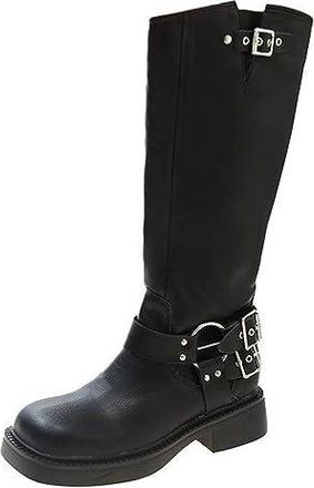 E.SSUE Bottes Hautes Au Genou Femme Botte Vintage Genou Talon Compens&eacute; de Mode Bottes Longues en Daim &Eacute;Automne Hiver Chaudes Chaussures Bottes Sexy Bottes de