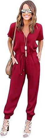ZYUEER Combinaison Pantalon Short Ete Femme Chic Pour Soirée For Women Sexy Loose EléGant Combishort Pyjama Femme Jumpsuit Esprit (Rouge, L)