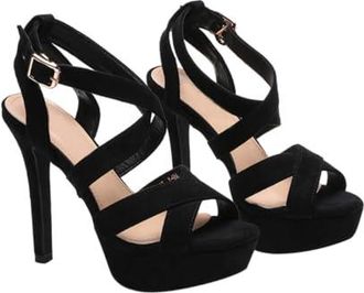 Garneck Sandales Talons Hauts Femme Peep-Toe Élégantes à Talon Fin Ouvertes Noires Confortables et Durables pour Soirée et Quotidien