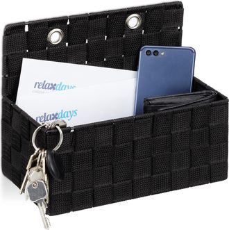 Relaxdays Aufbewahrungskorb hängend, Organizer im Bad, Flur, Schlafzimmer, Hängeaufbewahrung HxBxT 20x25x15 cm, schwarz, Kunststoff, Eisen, 20 x 25 x 16,5 cm