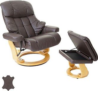 Robas Lund Relaxsessel Calgary XXL mit Hocker, bis 180 kg belastbar, Echtleder braun, Gestell Holz natur