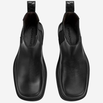 Bottega Veneta Womens Leather Chelsea Boots With Intrecciato Detail Black Calfskin