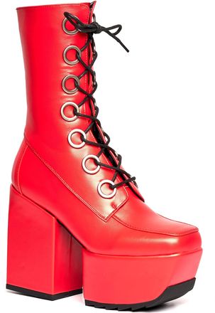 Lamoda Damen Mutual Agreement Mid Calf Boot, Red Pu, 38 EU
