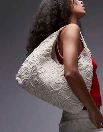 & Other Stories Petit cabas en jean à fleurs embossées - Blanc