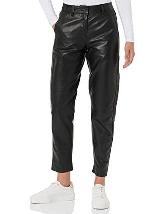 Selected Slfmarie MW Leather W Noos Pantalon en Cuir, Noir, 36
