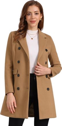 Allegra K Damen-Wintermantel, eleganter Trenchcoat mit gekrempelter Revers und doppelter Knopfleiste, CAMEL, XL