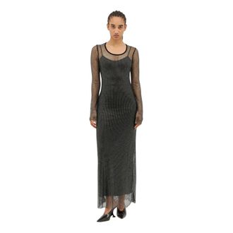 Sportmax Femme, Robes, Noir, Taille: 36 FR Robe Longue en Tulle &agrave; Strass
