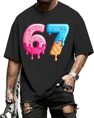 Generic T-shirt amusant pour homme - T-shirt surdimensionn&eacute; &agrave; manches courtes pour homme - T-shirt d&eacute;t&eacute; basique Six Seven pour vacances quotidiennes, Noir, 3X