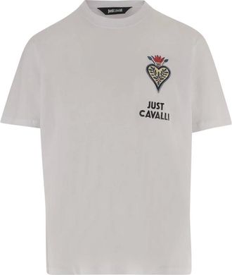 Just Cavalli Homme, Tops, Blanc, Taille: XL T-shirt en coton avec imprim&eacute; graphique