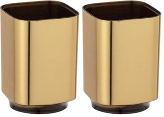 WENKO Zahnputzbecher Auron Gold, hochwertiger Zahnb&uuml;rstenhalter f&uuml;r Zahnb&uuml;rste und Zahnpasta aus hochwertigem Kunststoff mit changierender Glanz-Oberfl&auml;che 