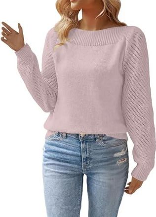 Generic Pull pour femme - Coupe ample - Col bateau - Doux et chaud - &Eacute;lastique &agrave; manches longues - Pour lautomne et lhiver, rose, XXL