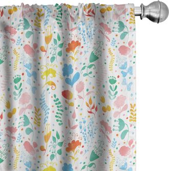 Abakuhaus Fr&uuml;hling Vorh&auml;nge, Gardinen, Pastellpunkt und Flora Szene, Fensterbehandlungen f&uuml;r Wohnzimmer Schlafzimmer Dekor, 2 St&uuml;ck 75 cm b x 175 cm h, Mehrfarb