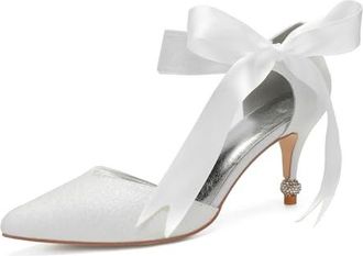 Generic Chaussures De Mariage Bout Pointu Mari&eacute;e Stylet Talons Femme Et&eacute; Talon Mariage Soir&eacute;e Chaussures Femmes 7.5Cm,Ivoire,36 EU