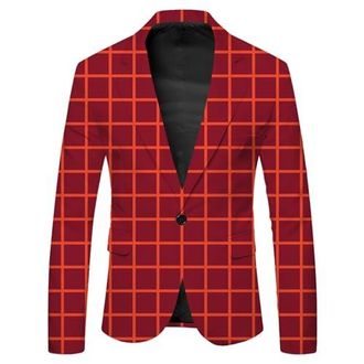 Generic Veste &agrave; carreaux pour homme - Coupe ajust&eacute;e - Moderne - Grand motif &agrave; carreaux - Veste de costume sportive et &eacute;l&eacute;gante - Veste de loisirs pour affaire
