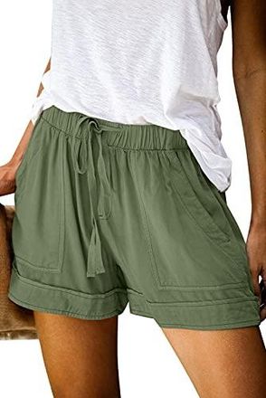 Heekpek Short Femme Pantalon Court Short Ete Chic Short Bermuda Pantalons Court Mode Short Taille Haute avec Cordon de Serrage Short avec Poches Shorts De Pla